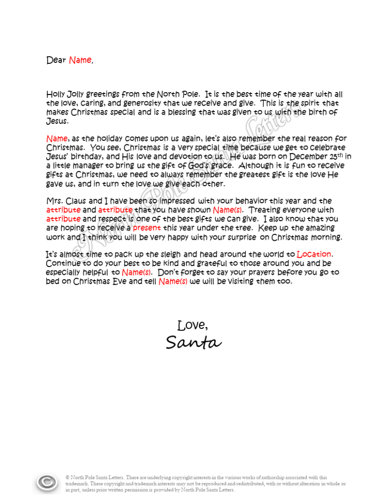 God's Grace (New) - North Pole Santa Letters