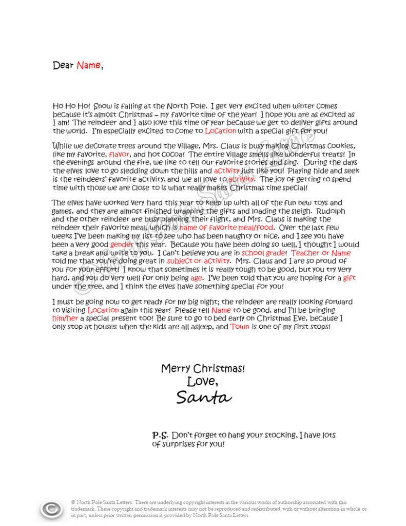 Holiday Activities - North Pole Santa Letters